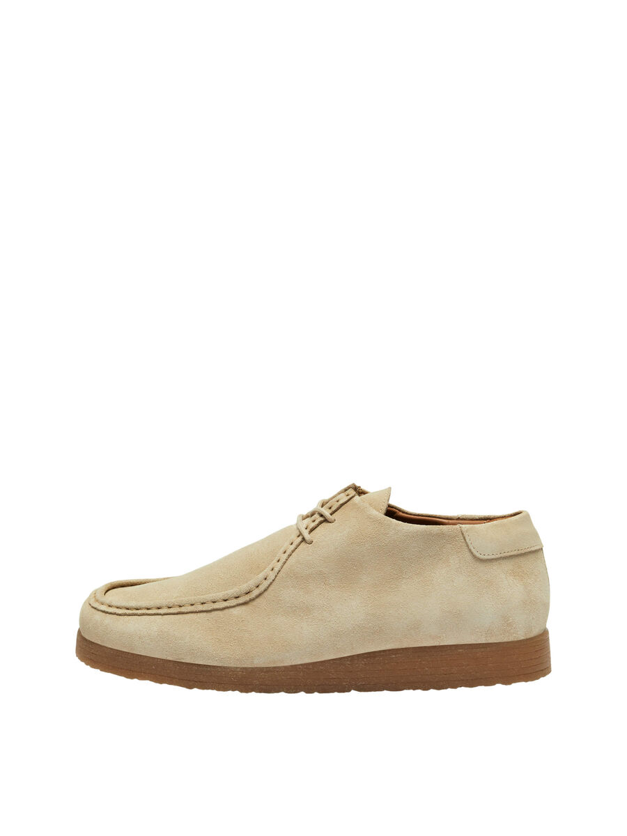 SUEDE MOC-TOE SHOES | Beige | SELECTED HOMME®