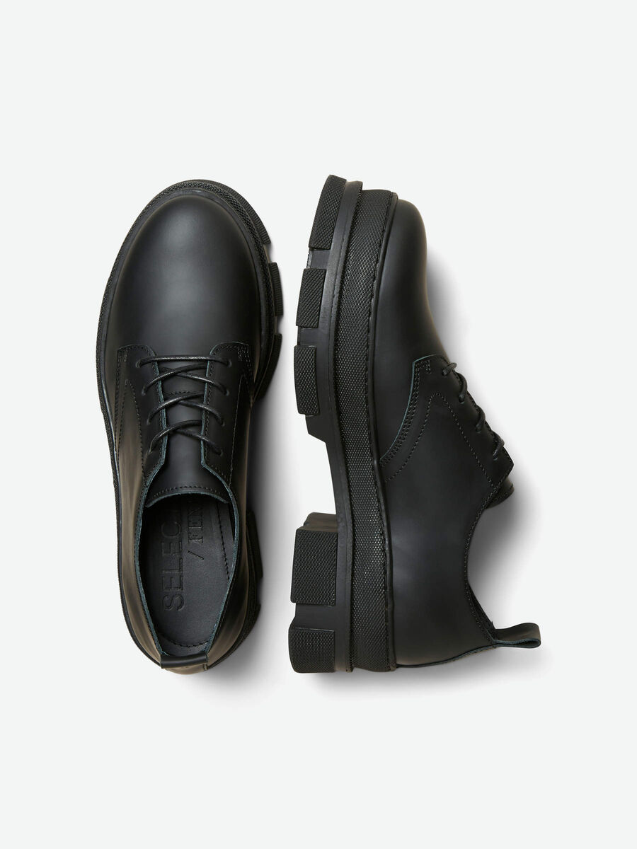 LEATHER DERBY SHOES | Black | SELECTED FEMME®