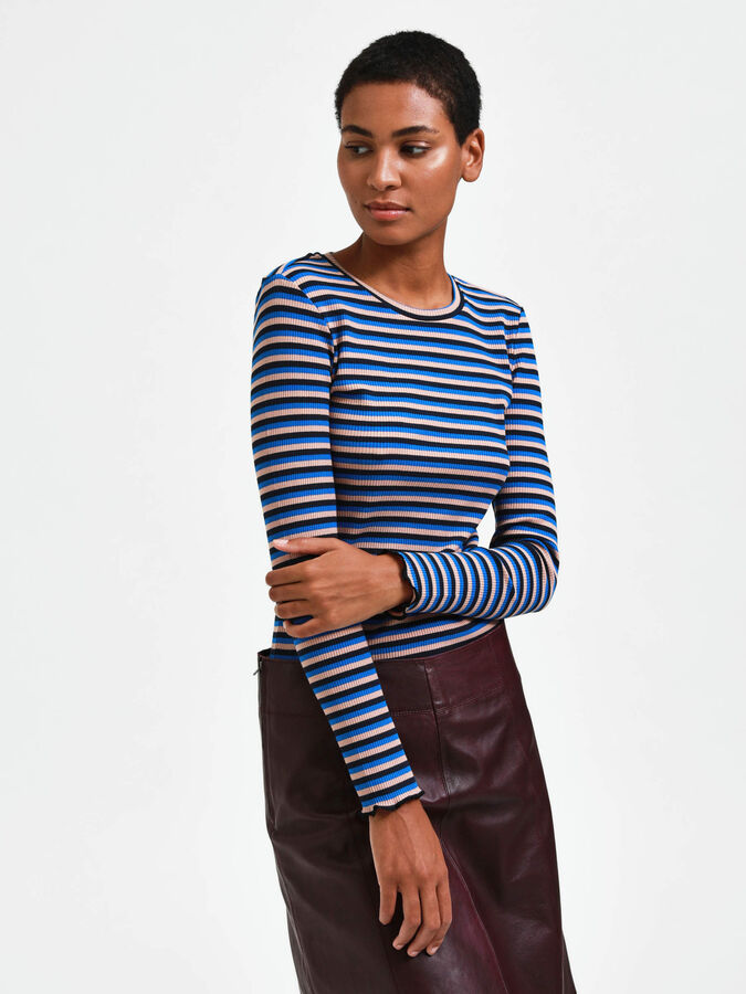 STRIPETE LANGERMET T-SKJORTE | Blå | SELECTED FEMME®